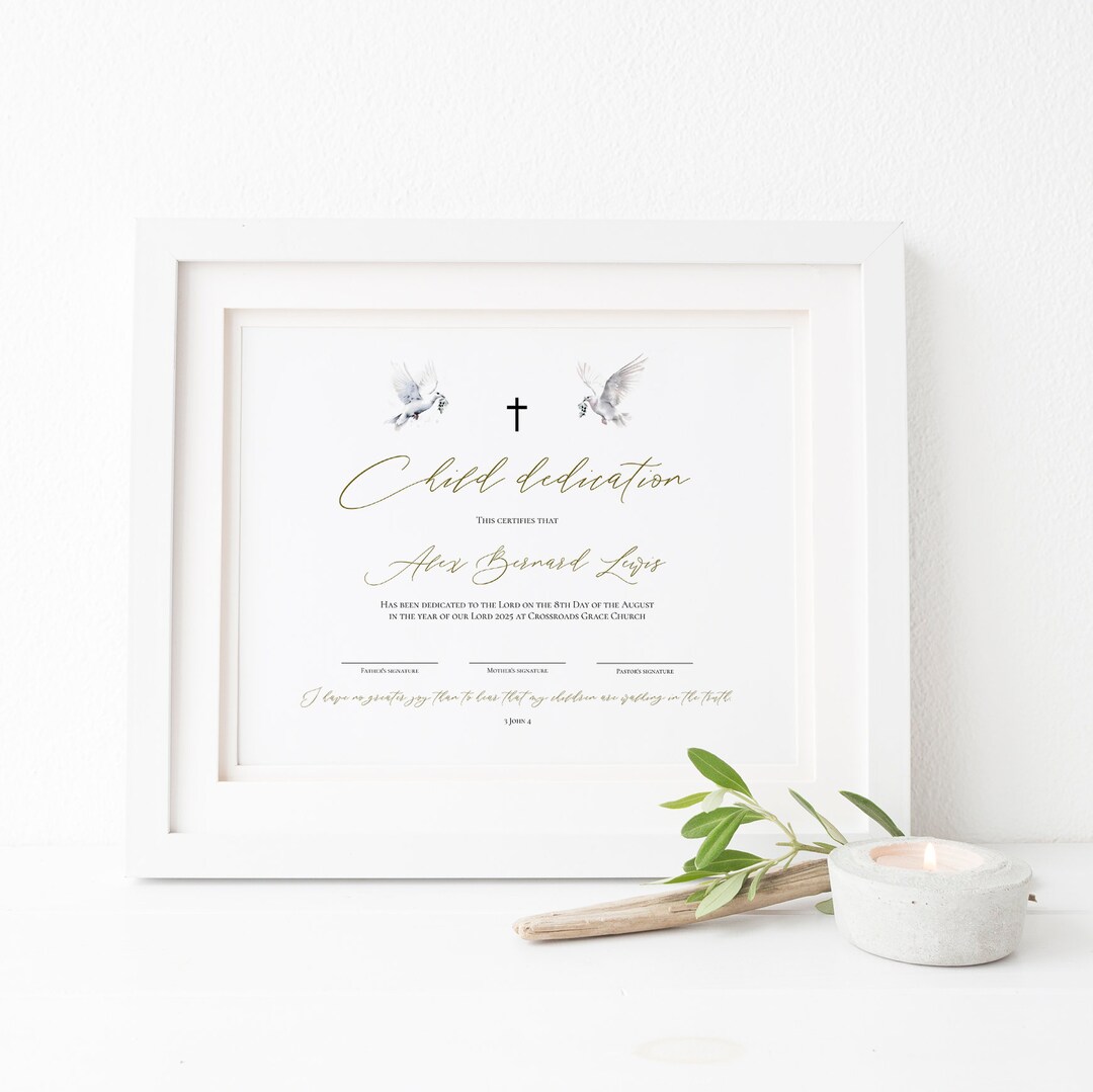 Child Dedication Certificate With Dove Baby Dedication Certificate With ...