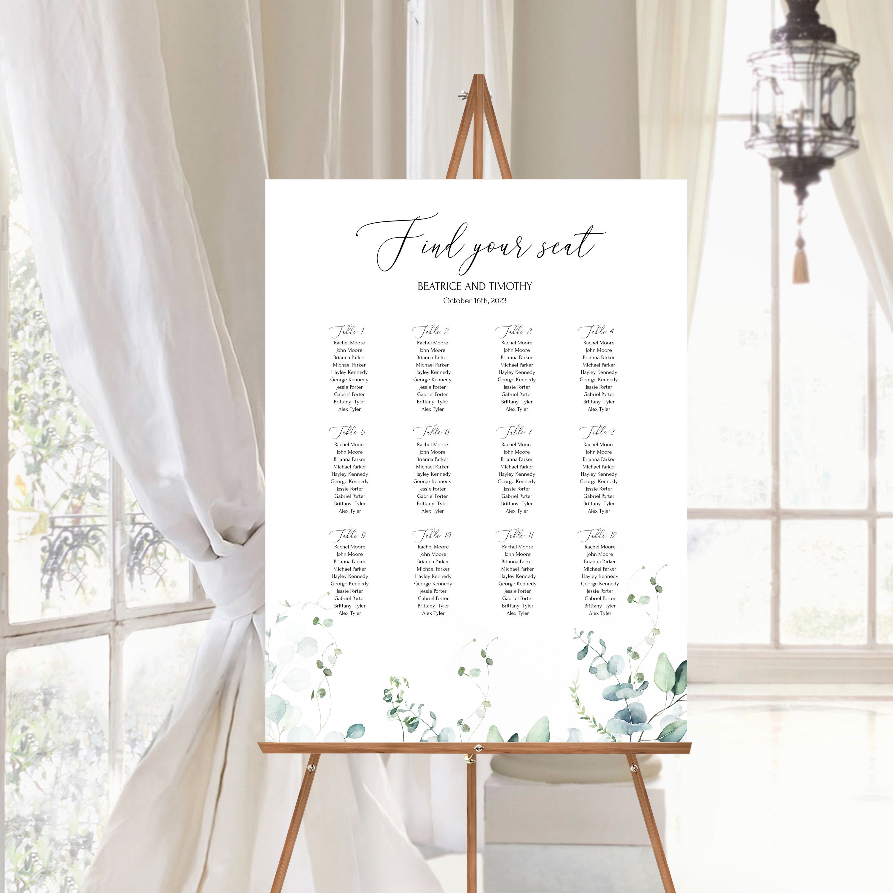 Eucalyptus Seating Chart Template Greenery Wedding Seating - Etsy