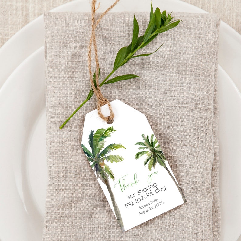 Palm Tree Thank You Tag Template Favor Tag Printable Wedding - Etsy