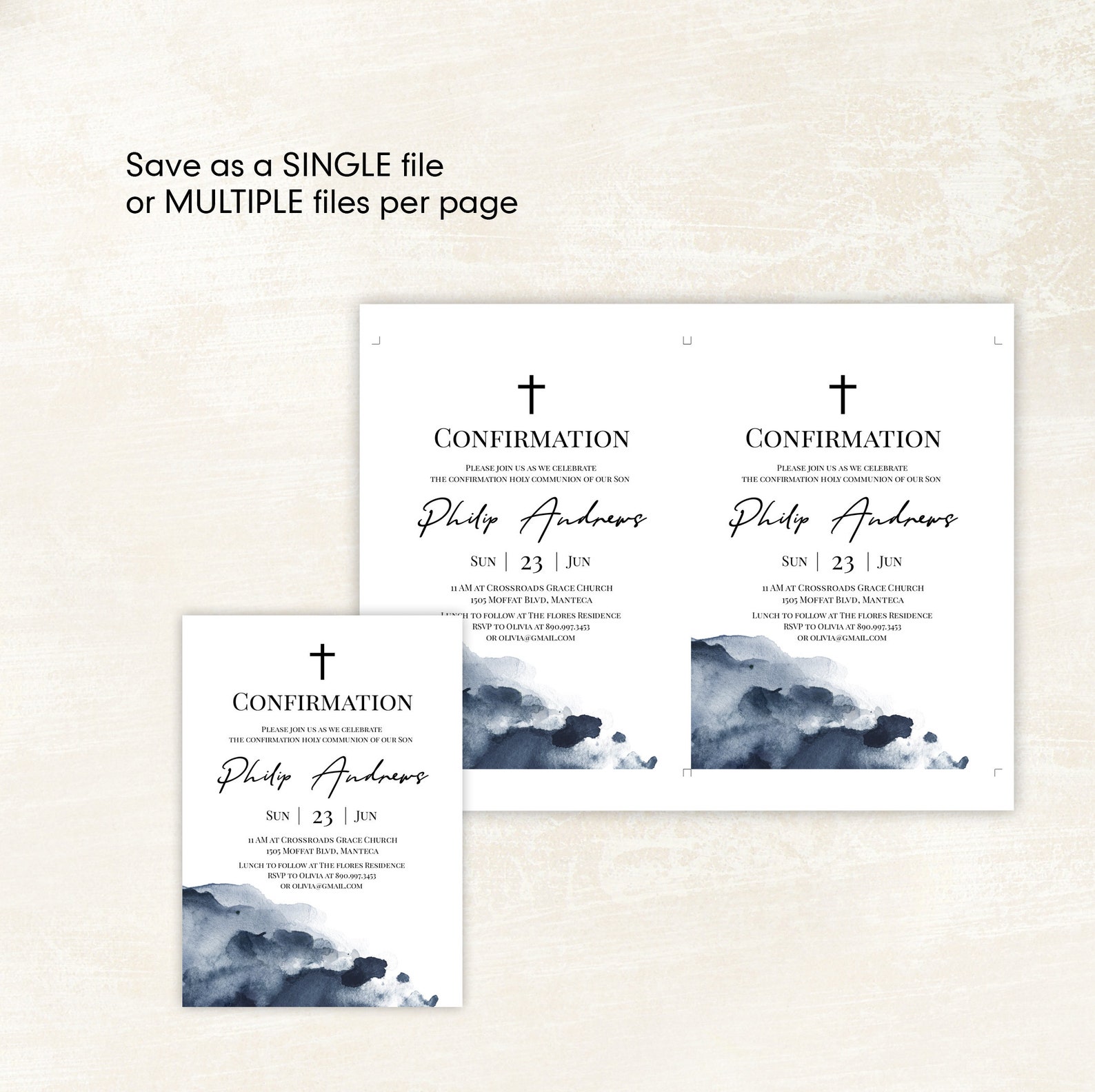 Navy Confirmation Invitation Template 100% Editable - Etsy