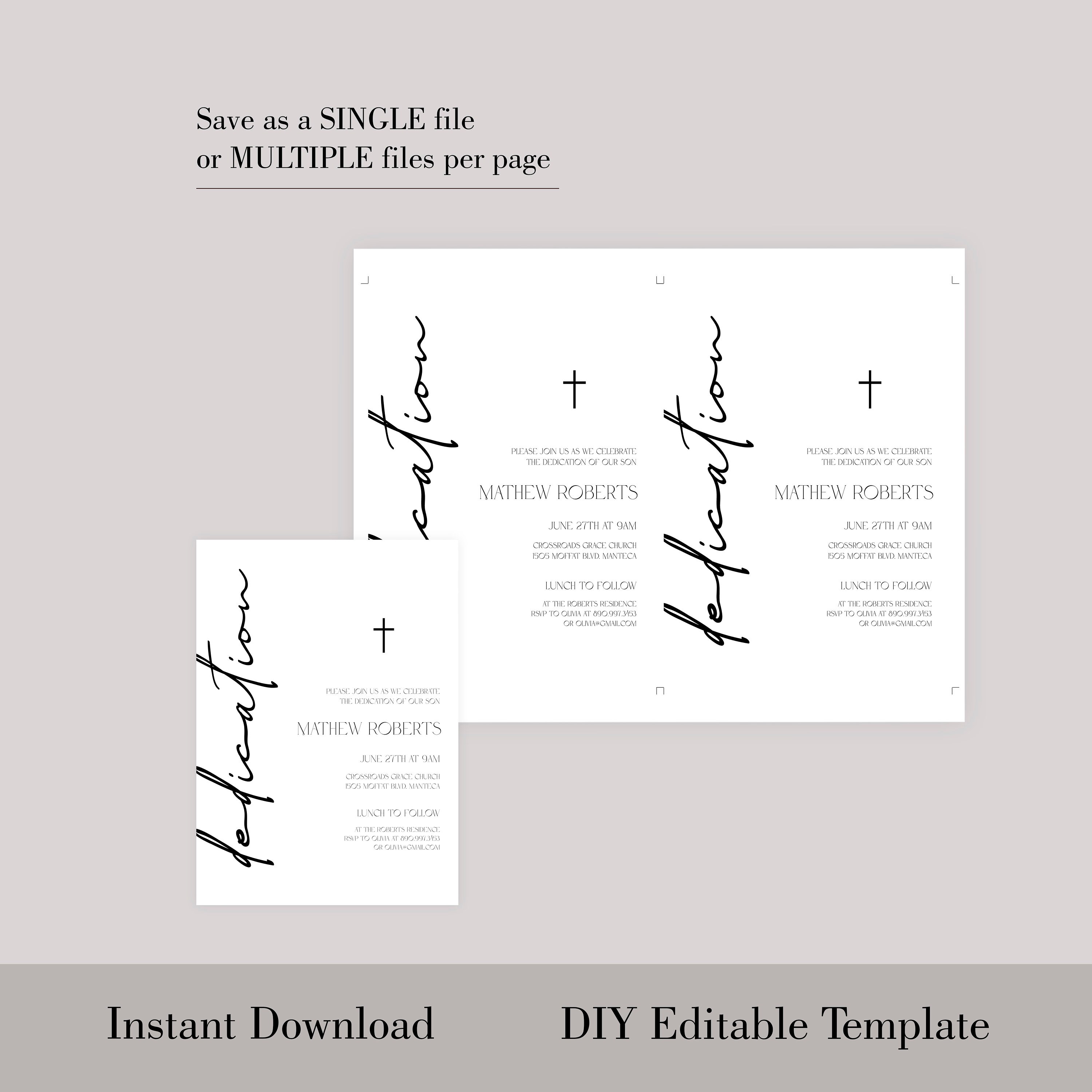 Modern Dedication Invitation Template Minimalist Dedication - Etsy