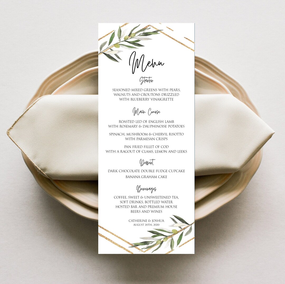 Gold Menu Template, Greenery Menu Template, Gold Menu, Menu Cards ...