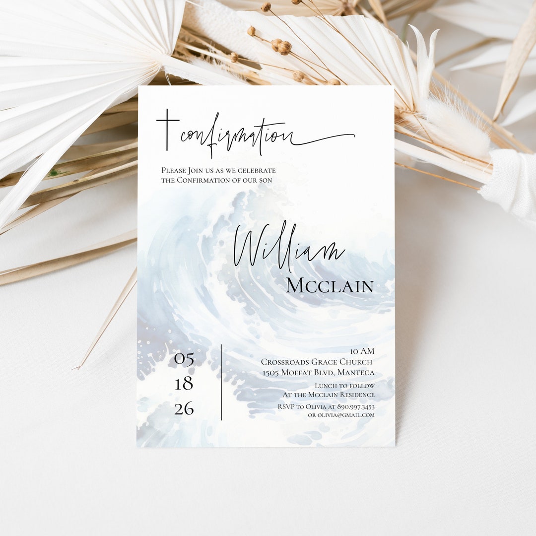 Confirmation Invitation Modern Template Editable Boy Confirmation Ocean ...
