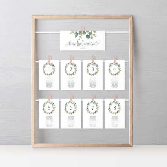 Editable Seating Chart Cards Greenery Table Numbers Template | Etsy