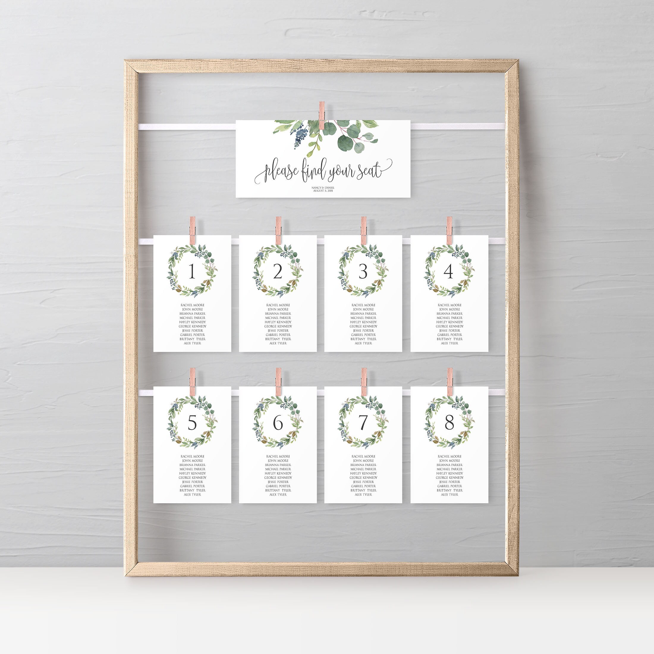 Editable Seating Chart Cards Greenery Table Numbers Template | Etsy