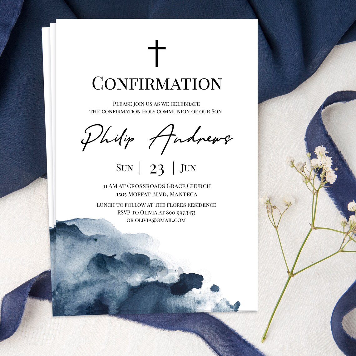 Navy Confirmation Invitation Template 100% Editable - Etsy