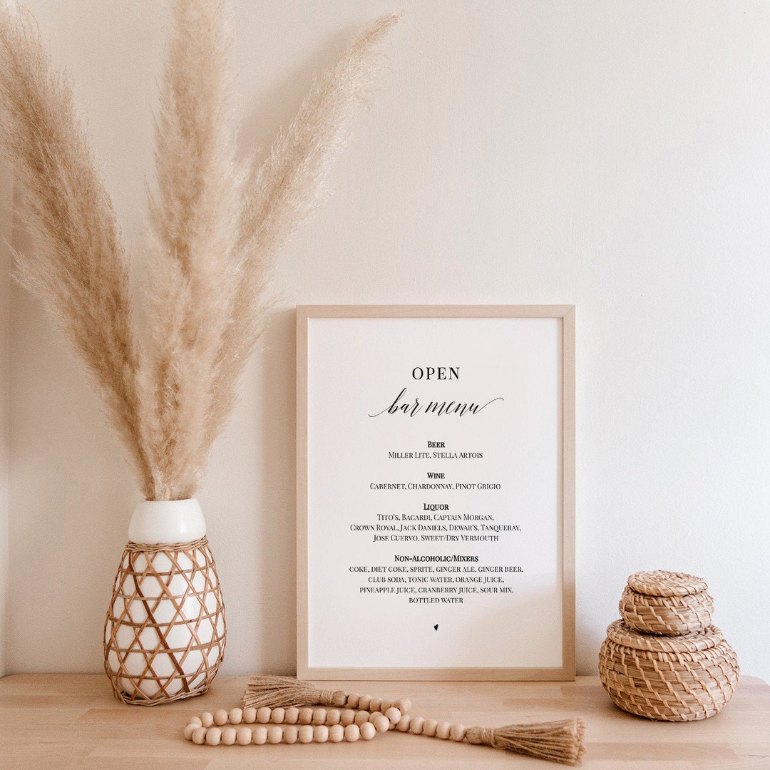 Classic Bar Menu Template Open Bar Menu 8x10 Bar Menu Sign - Etsy