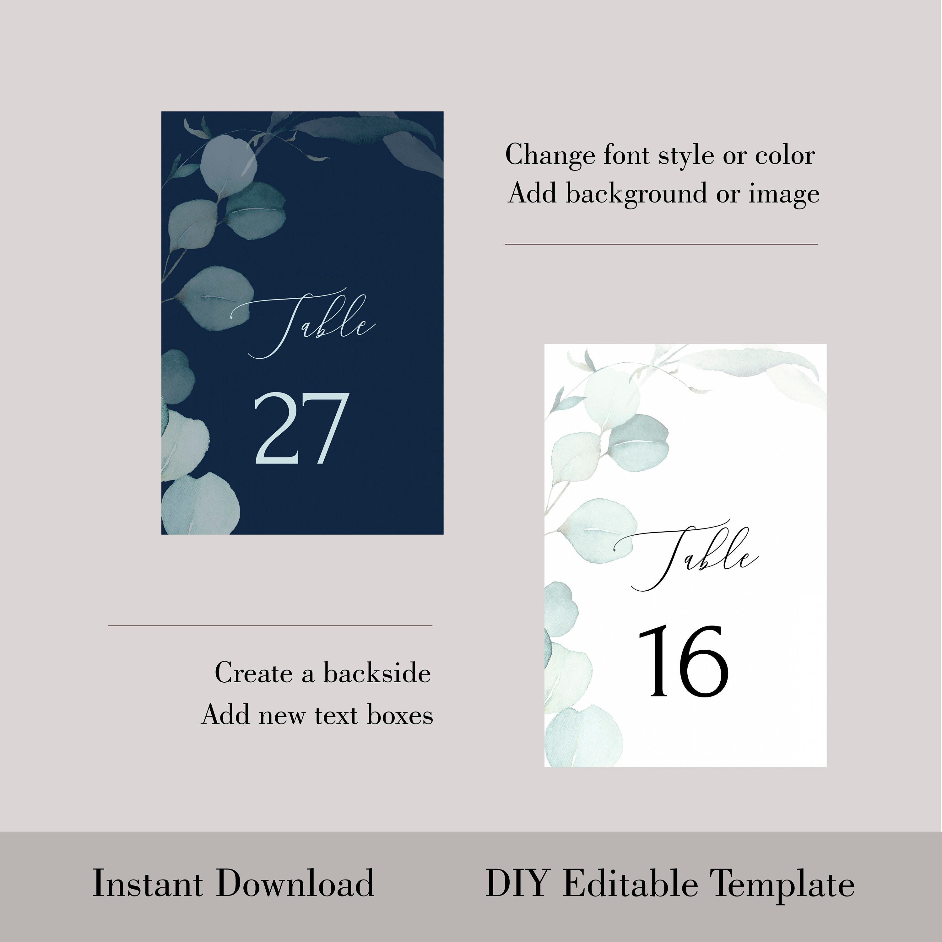 Eucalyptus Table Numbers Template Greenery Table Numbers - Etsy