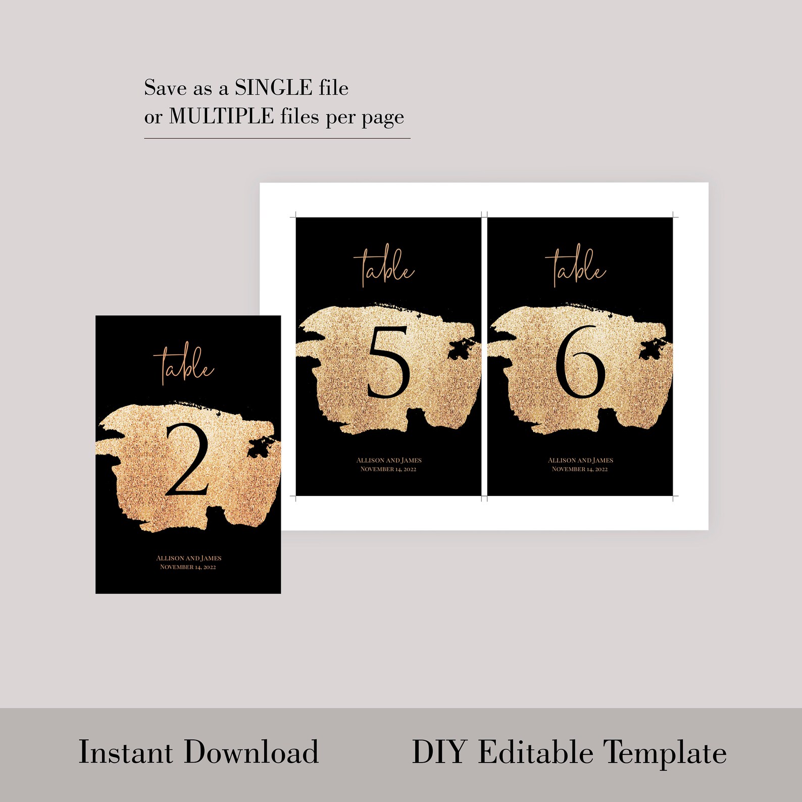 Black and Gold Table Numbers Template, Modern Table Numbers, 100% ...
