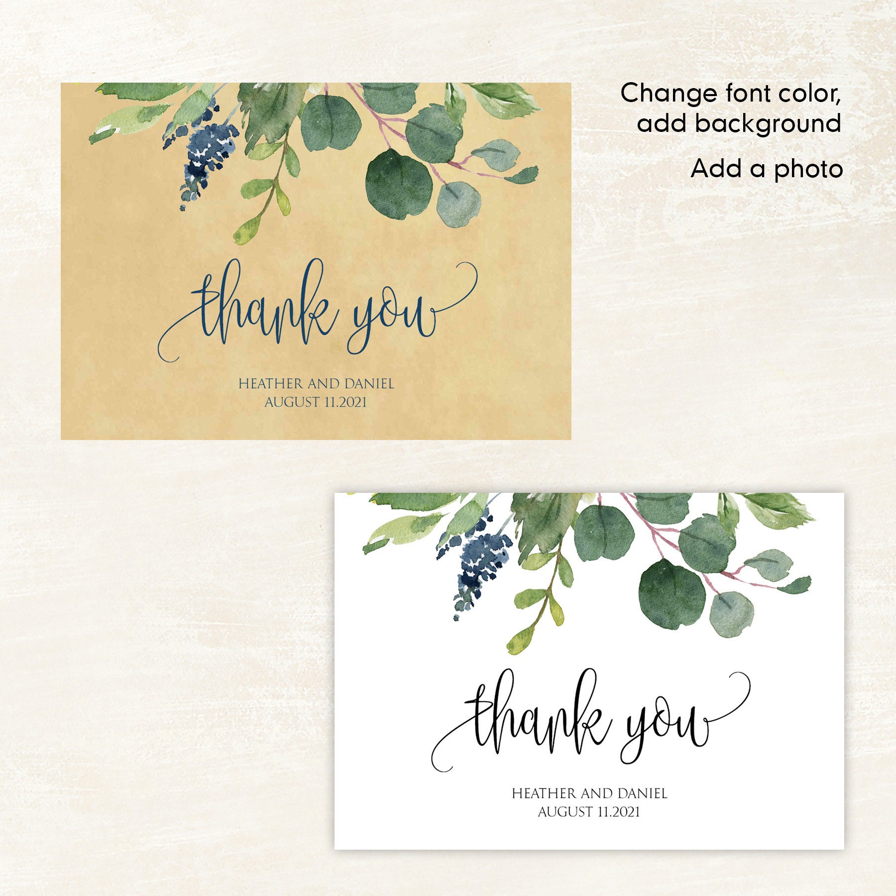 Editable Thank You Card Thank You Card Templett Wedding - Etsy