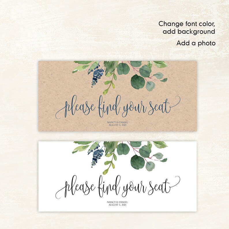 Editable Seating Chart Cards Greenery Table Numbers Template | Etsy