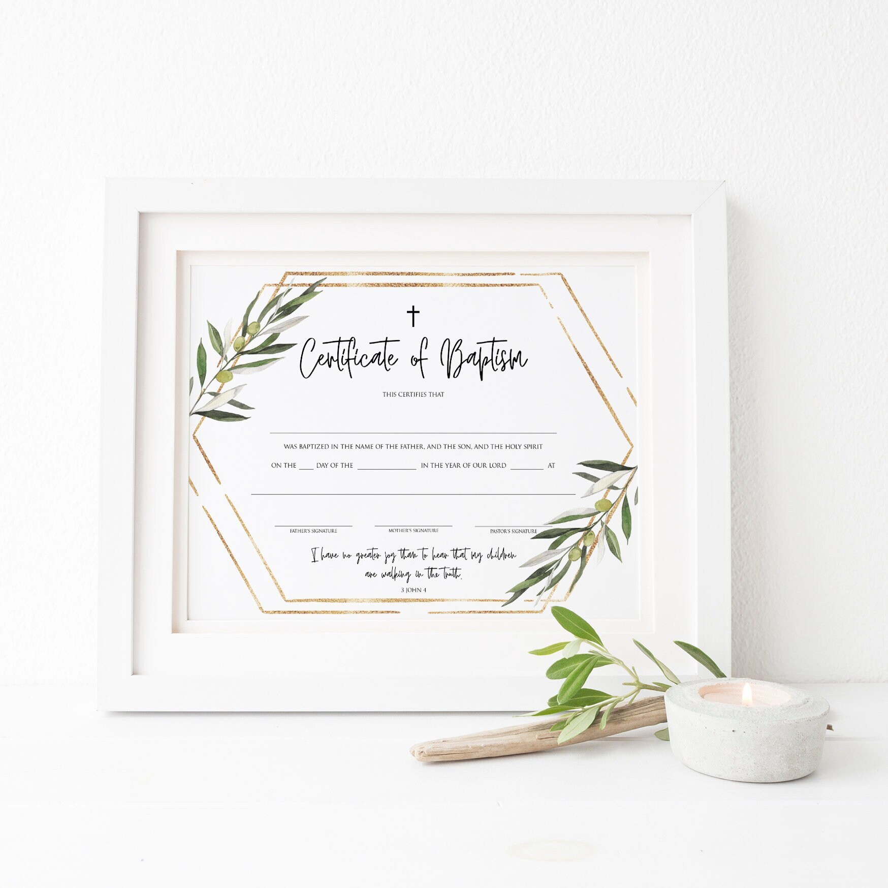PRINTED Olive Branch Certificate of Baptism Shipped Certificate of ...
