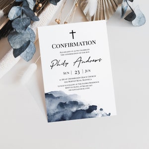 Navy Blue Confirmation Invitation Boy Confirmation Religious Invitation ...