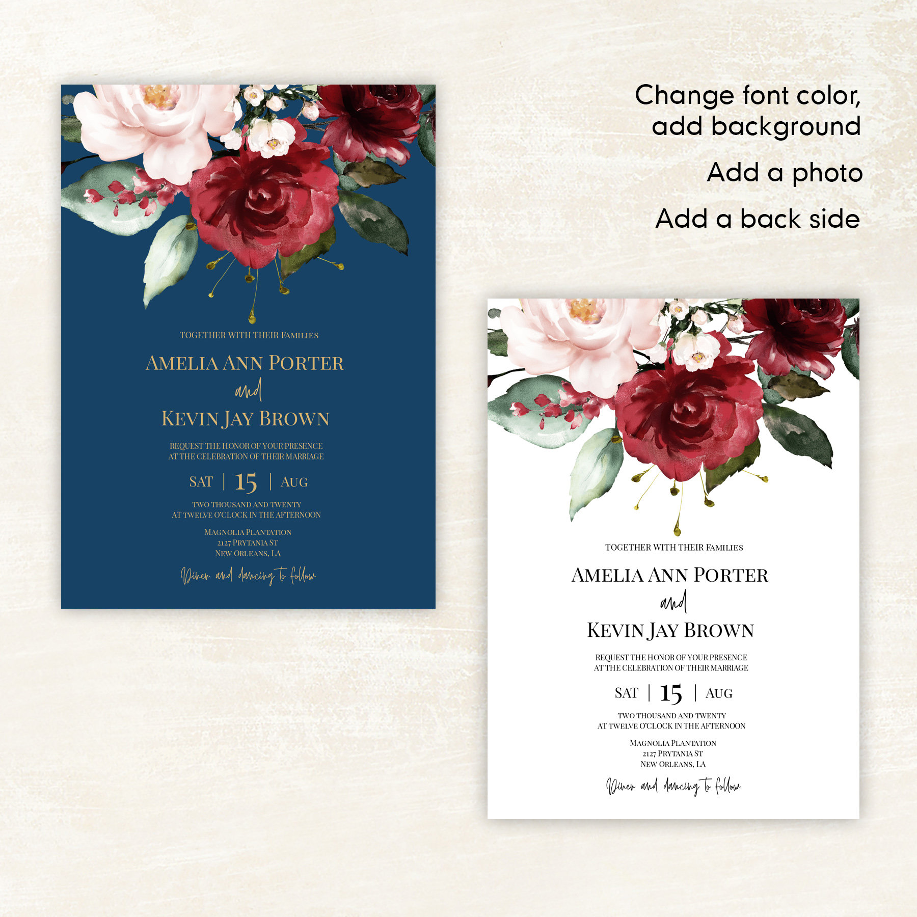 Burgundy Wedding Invitation Template Marsala Wedding | Etsy