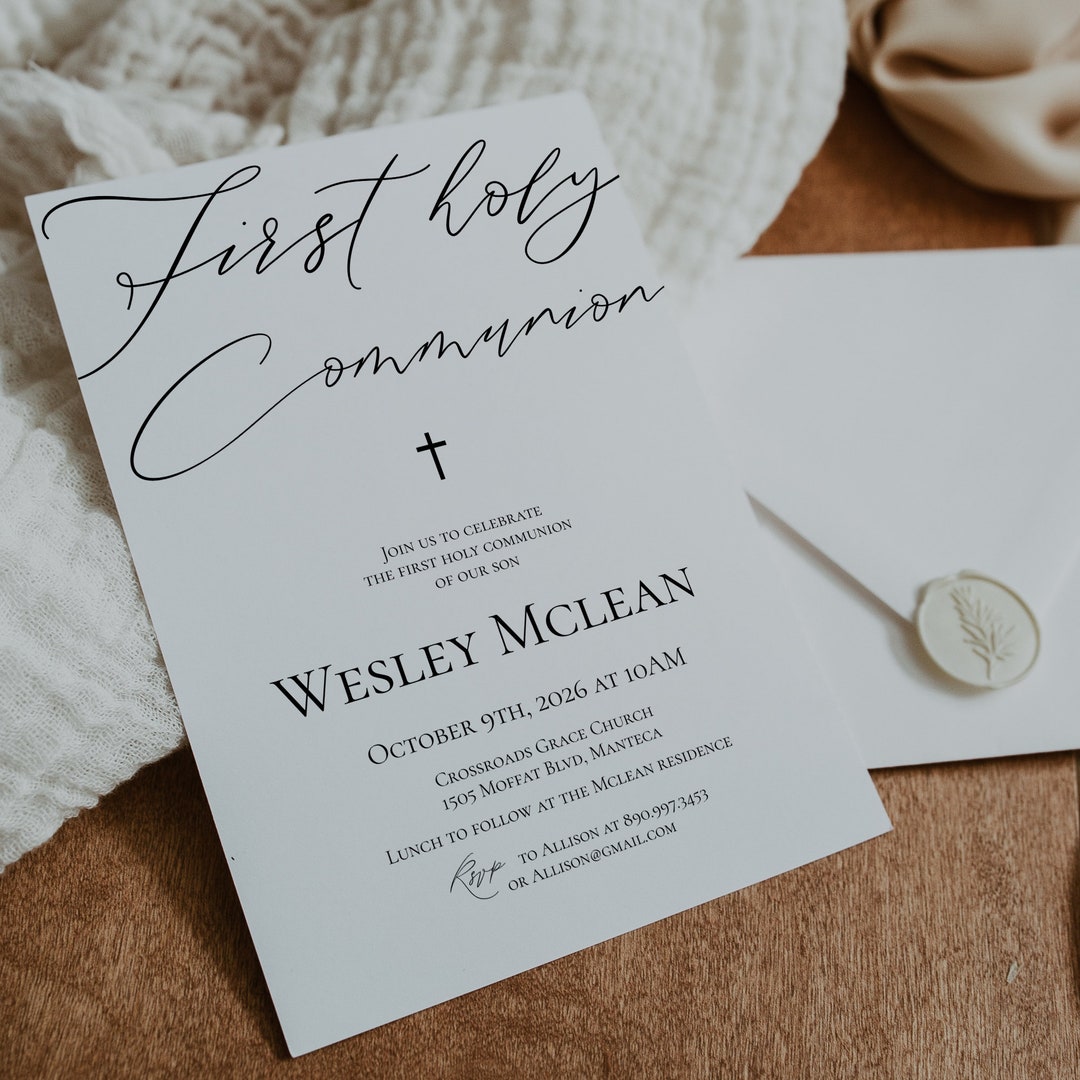 Stylish First Holy Communion Invitation Gender Neutral First Communion ...
