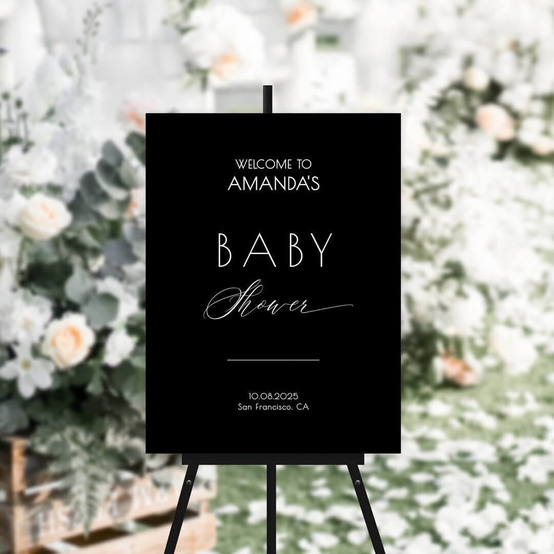 Black Baby Shower Welcome Sign Template, 100% Editable, Minimalist Baby ...