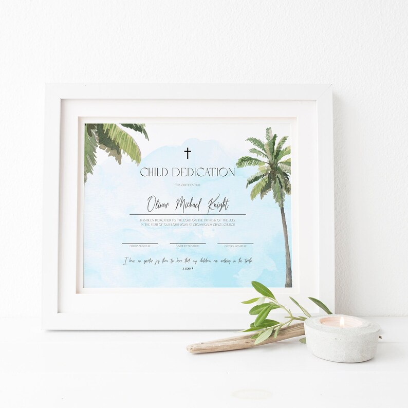Tropical Child Dedication Certificate Template 100% Editable - Etsy