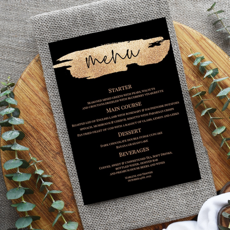 Black and Gold Menu Card Template Menu Template Modern - Etsy