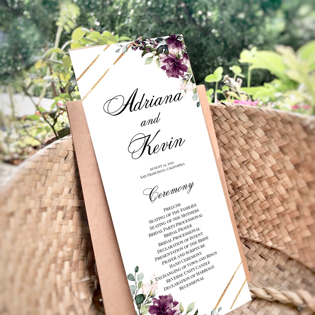 Purple Wedding Program Template, Purple Programs, Printable, DIY ...