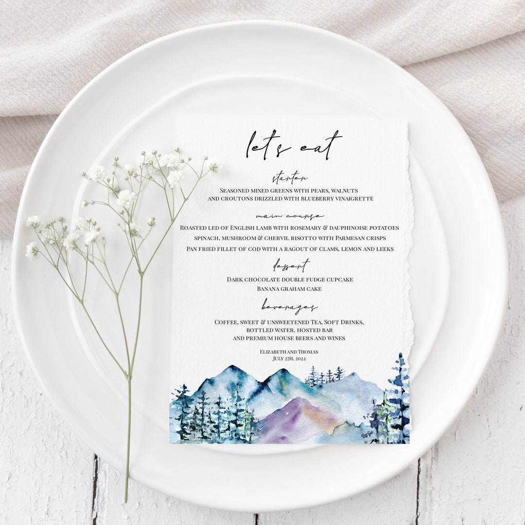 Mountain Menu Card Template, 5x7 Menu Card, Forest Menu Cards, Rustic ...