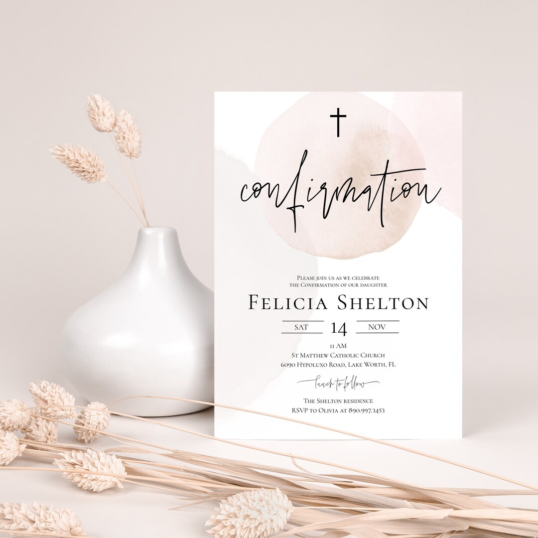 Blush Confirmation Invitation Dusty Pink Girl Confirmation Invitation ...