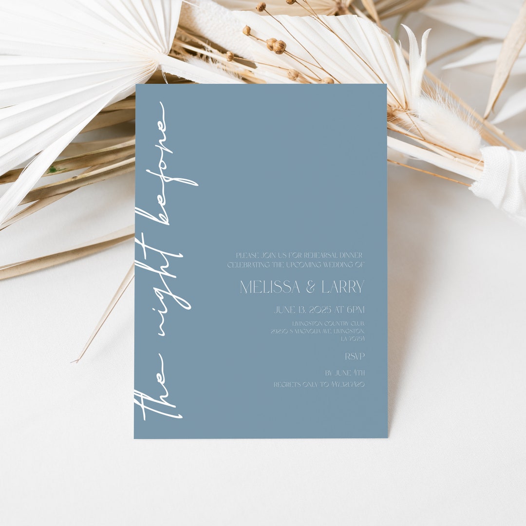 Dusty Blue Minimalist the Night Before Invitation Template, Modern ...