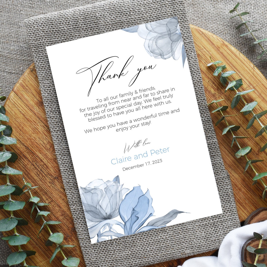 Dusty Blue Thank You Note Template, 100% Editable, Floral Thank You ...