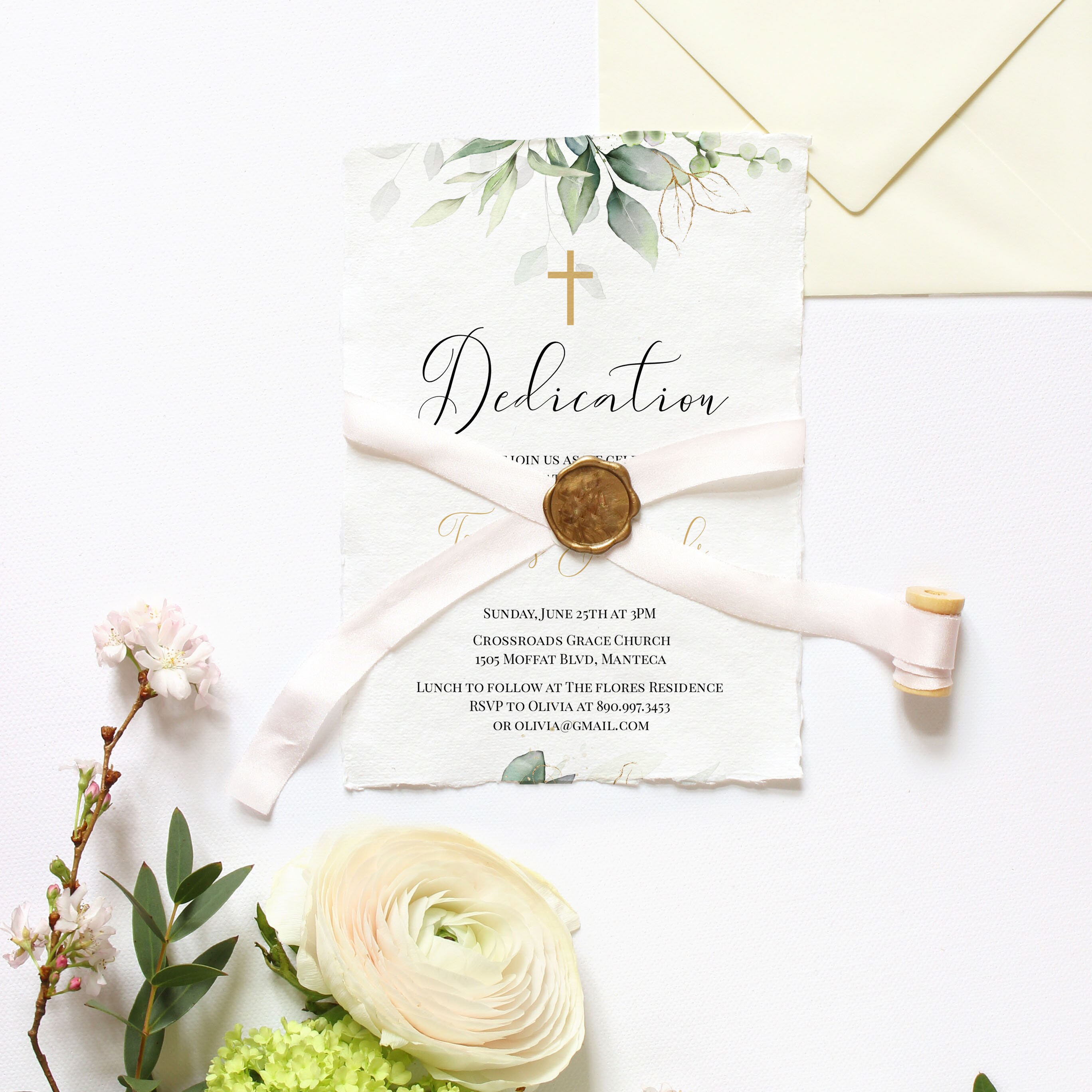 Gold Greenery Dedication Invitation Template Boy Dedication | Etsy