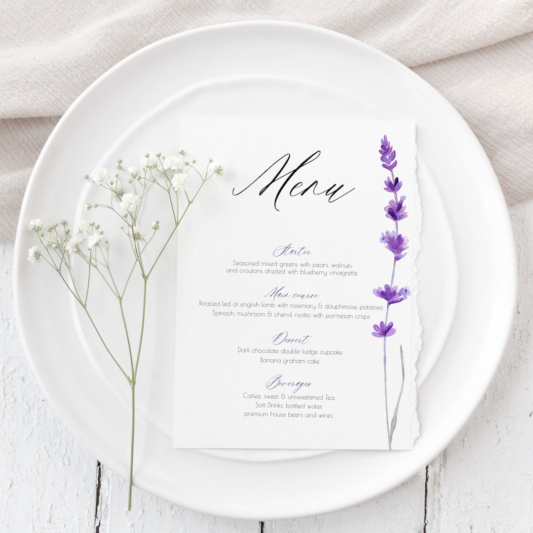 Lavender Menu Card Template, Purple Menu, Summer Menu, Floral Menu ...