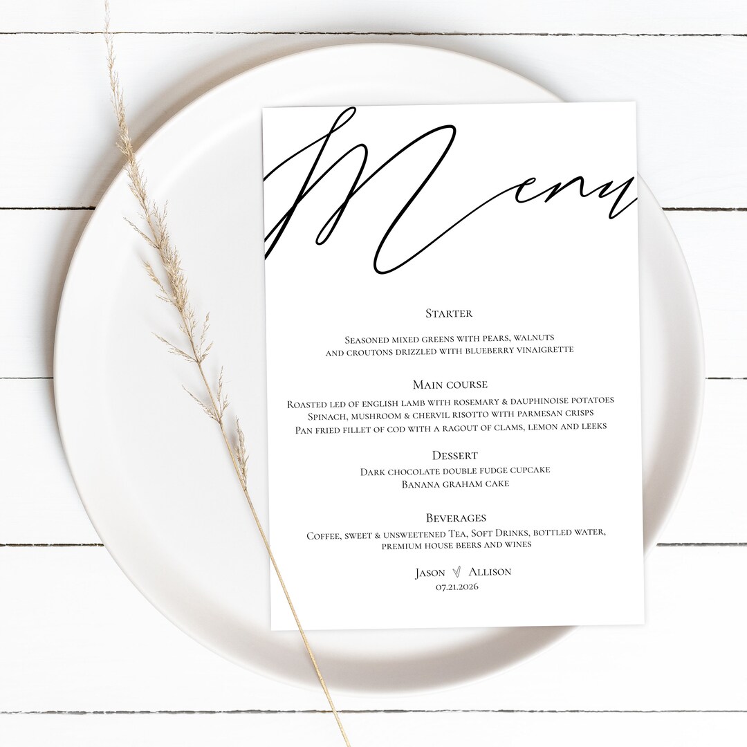 Stylish Menu Card Template Download Simple Wedding Dinner Menu Card ...