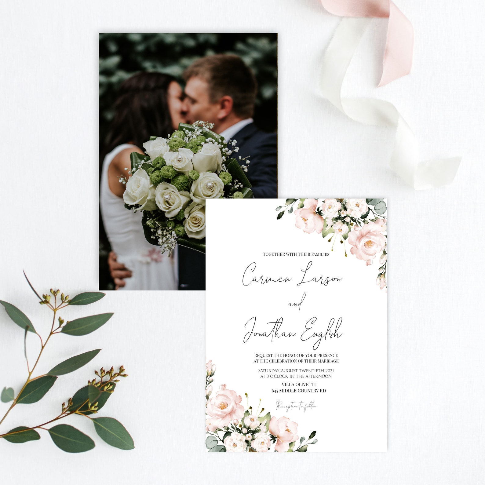 Blush Wedding Invitation, Printable Invitation, Floral Wedding ...