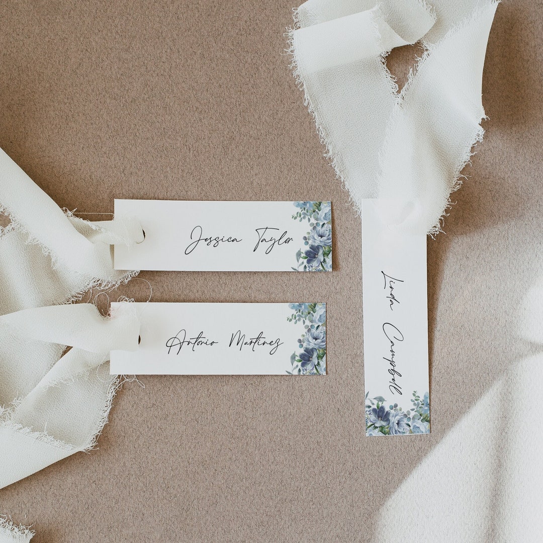 Slim Place Card Template Download Wedding Place Card Dusty Blue Floral ...