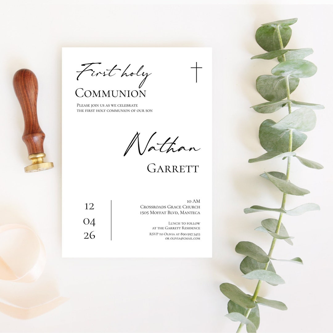First Holy Communion Invitation Simple Boy Template First Communion ...
