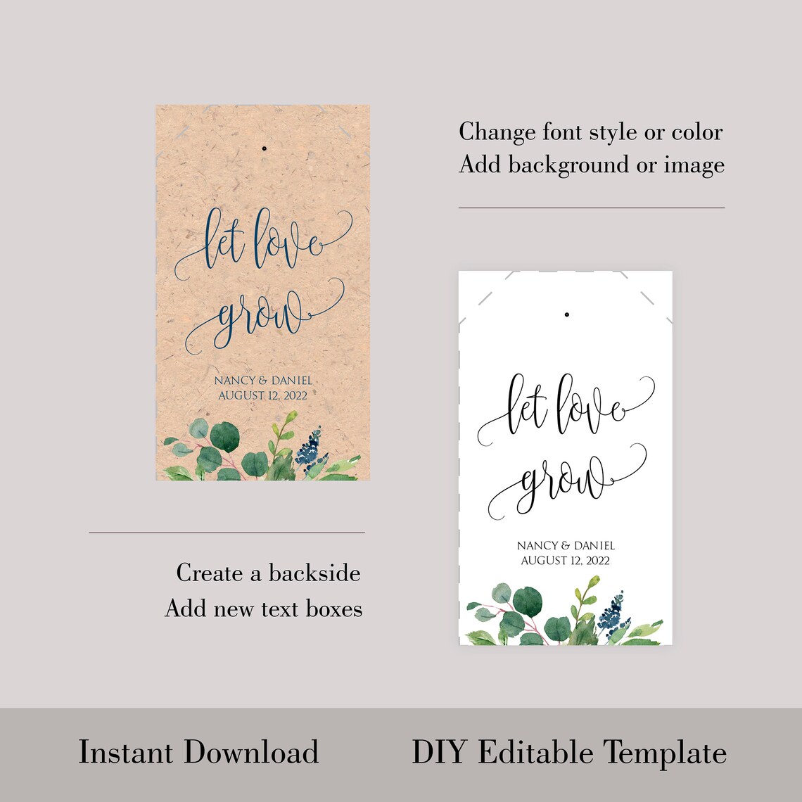 Greenery Let Love Grow Tag Favor Tag Printable Succulent - Etsy