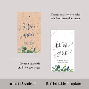 Greenery Let Love Grow Tag, Favor Tag Printable, Succulent Favor Tags ...