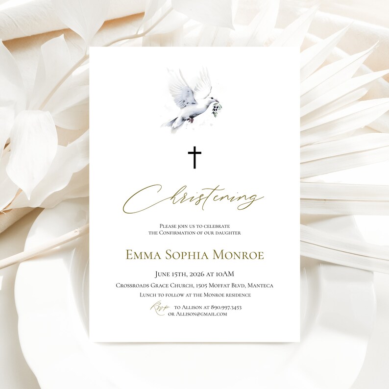 Christening Invitation With Dove Religious Invitation Olive Branch ...
