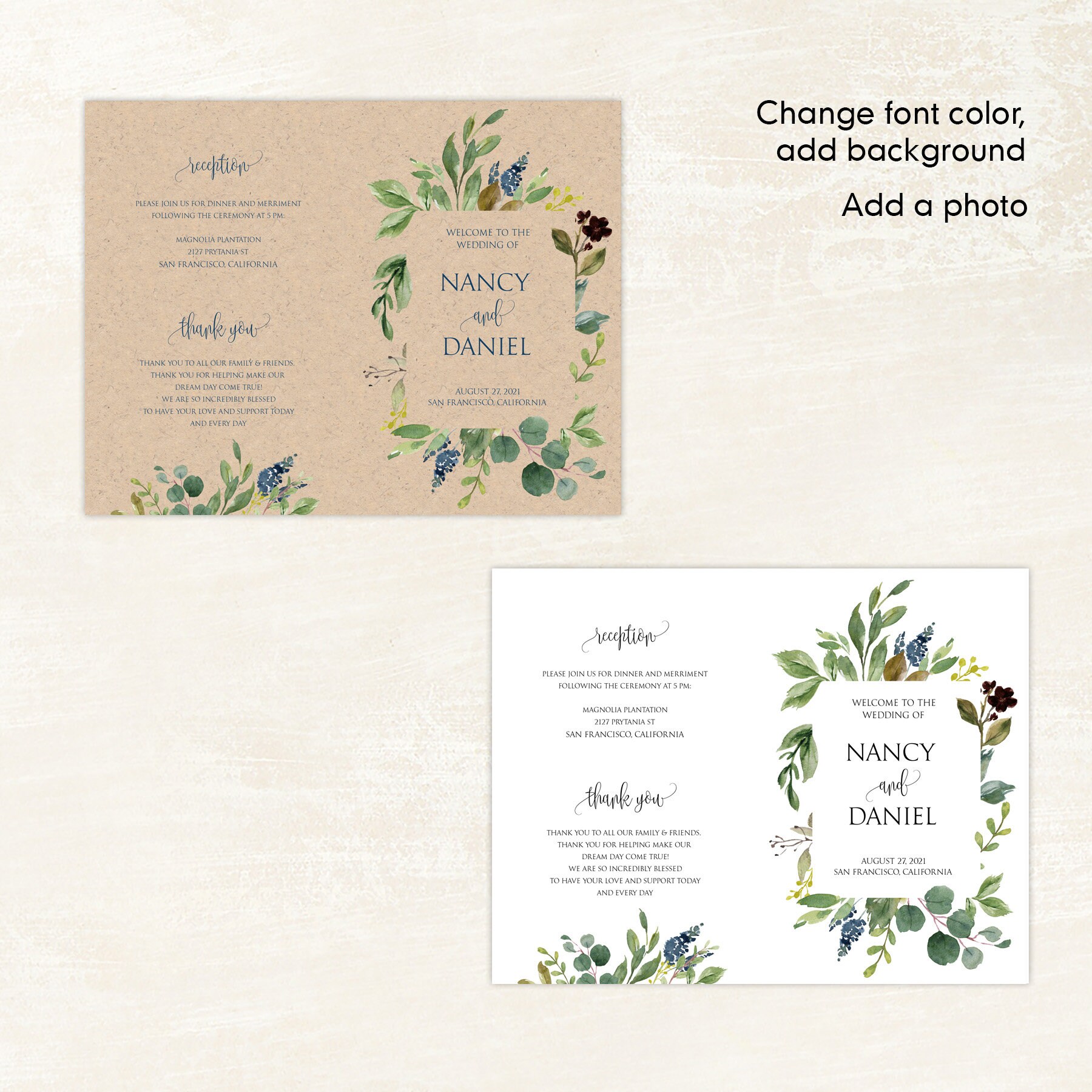 Greenery Wedding Program Template Folded Booklet Ceremony | Etsy