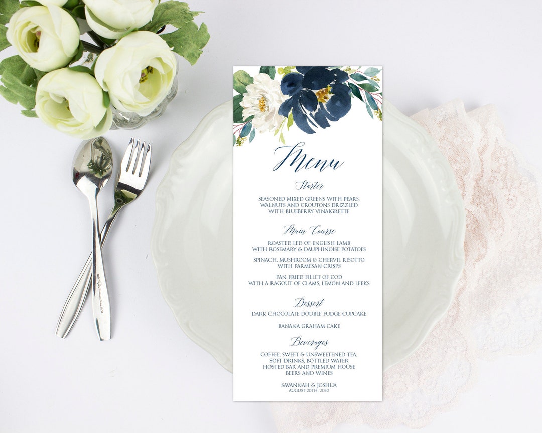 3.75x9 Menu Template, Navy Menu Template, Navy Menu, Navy Menu Cards ...