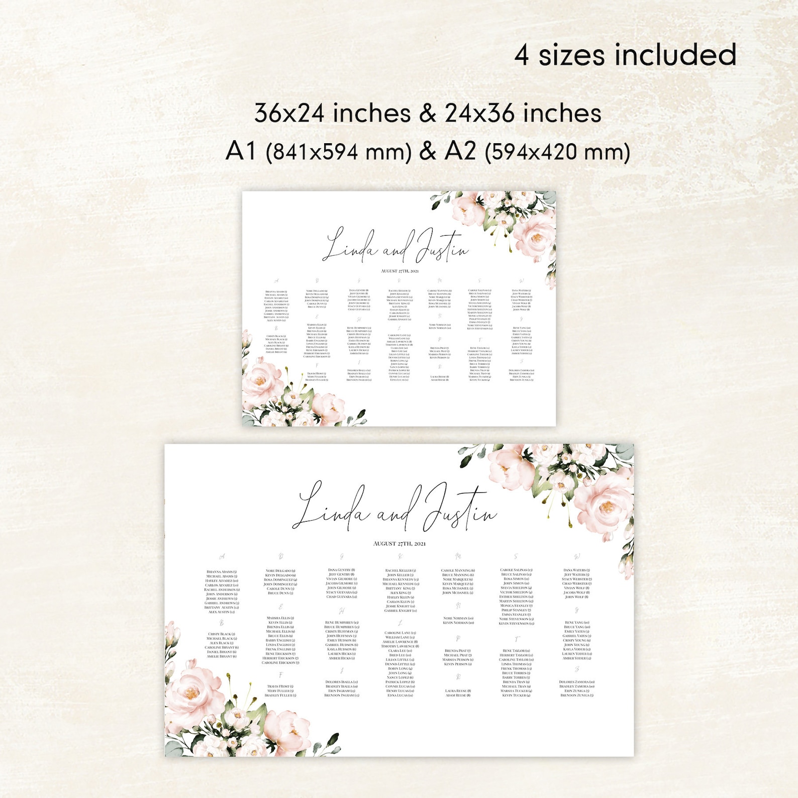Editable Seating Chart Template Floral Seating Chart Blush | Etsy