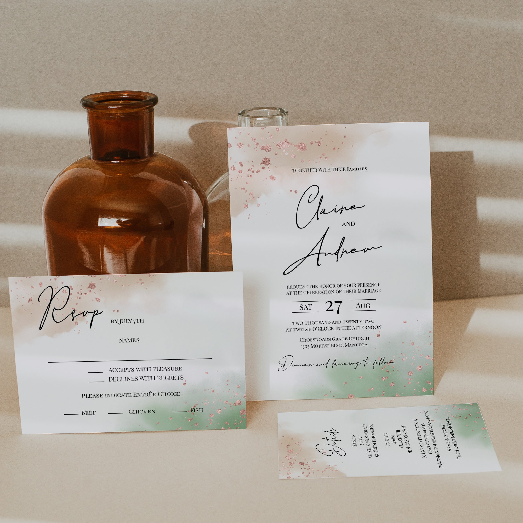 Ethereal Wedding Invitation Template Blush And Mint Wedding | Etsy