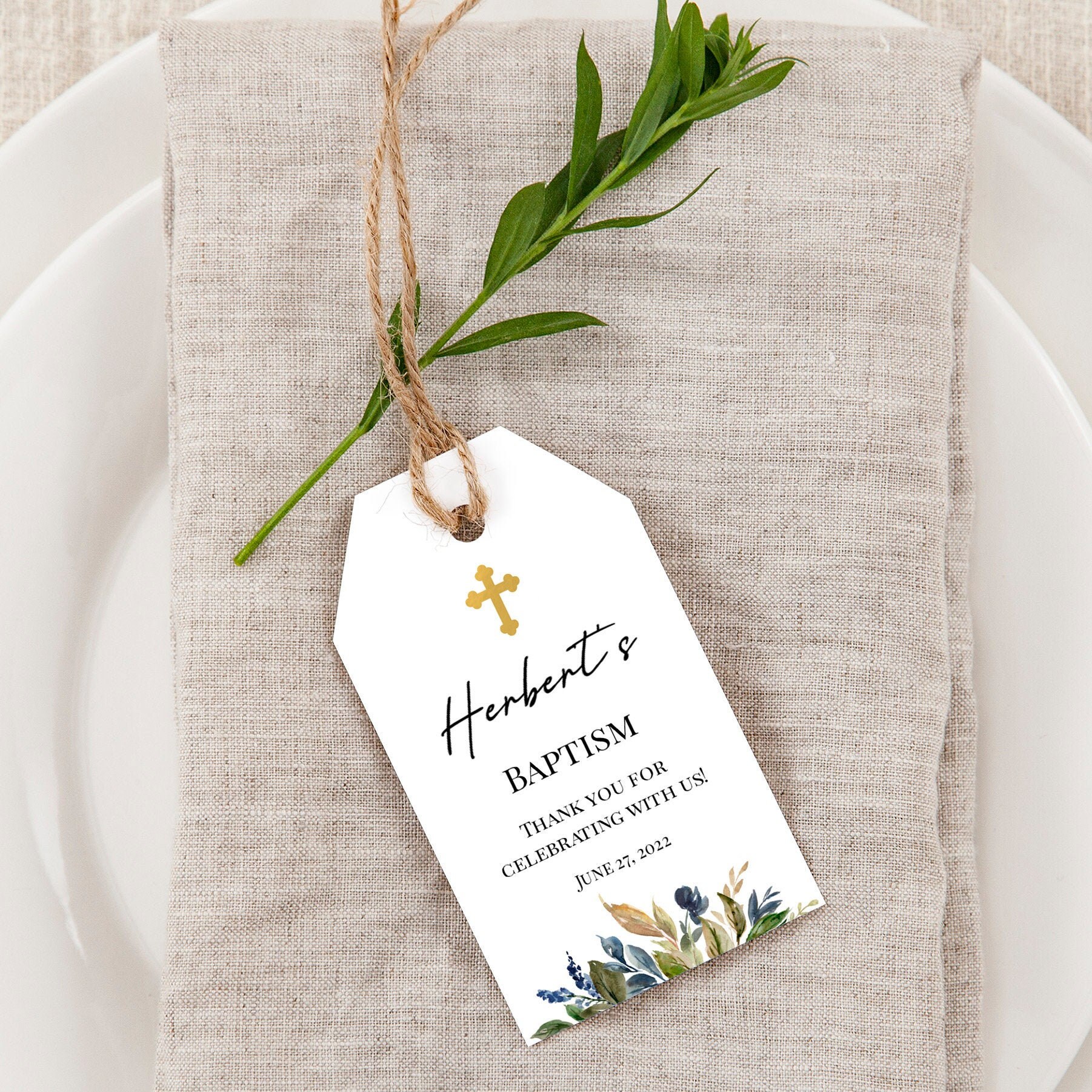 Rustic Baptism Favor Tag Template, Religious Favor Tag, Printable Tag ...