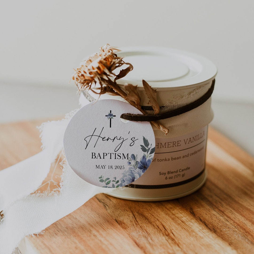 Boy Baptism Favor Tag Template, Blue Floral Baptism Tag, Favor Tag ...