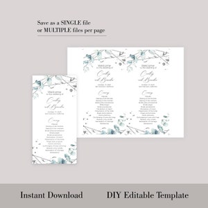 Silver Wedding Program Template, Eucalyptus Wedding Ceremony, Printable ...