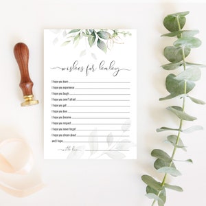 Gold Greenery Wishes for Baby Card, Baby Shower Wishes, Printable Baby ...