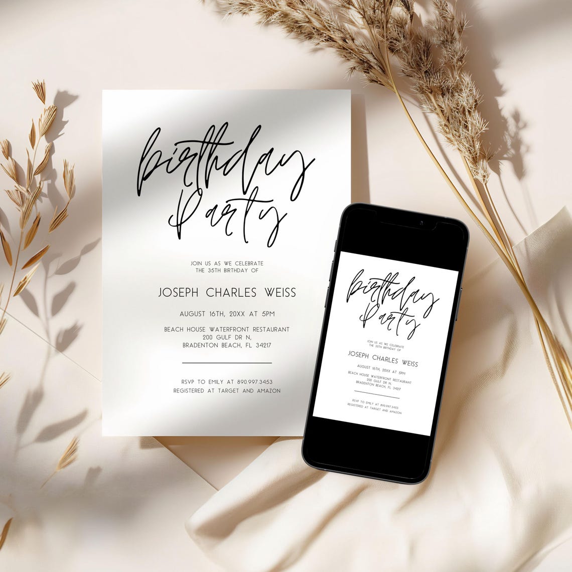 Moden Birthday Invitation Template Minimalist Birthday Invite Minimal ...
