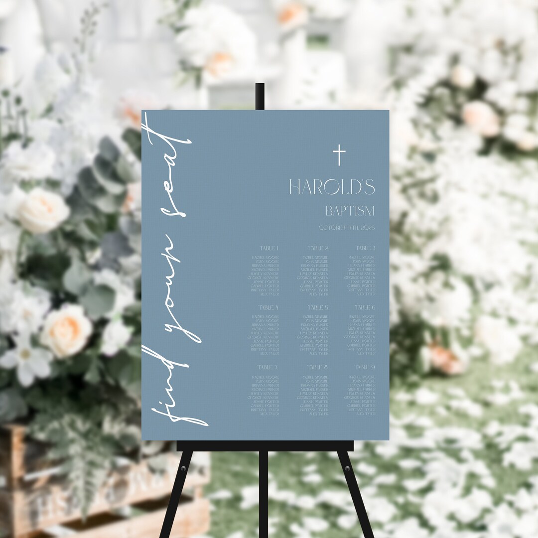 Dusty Blue Minimalist Seating Chart Template, Religious Seating Chart ...