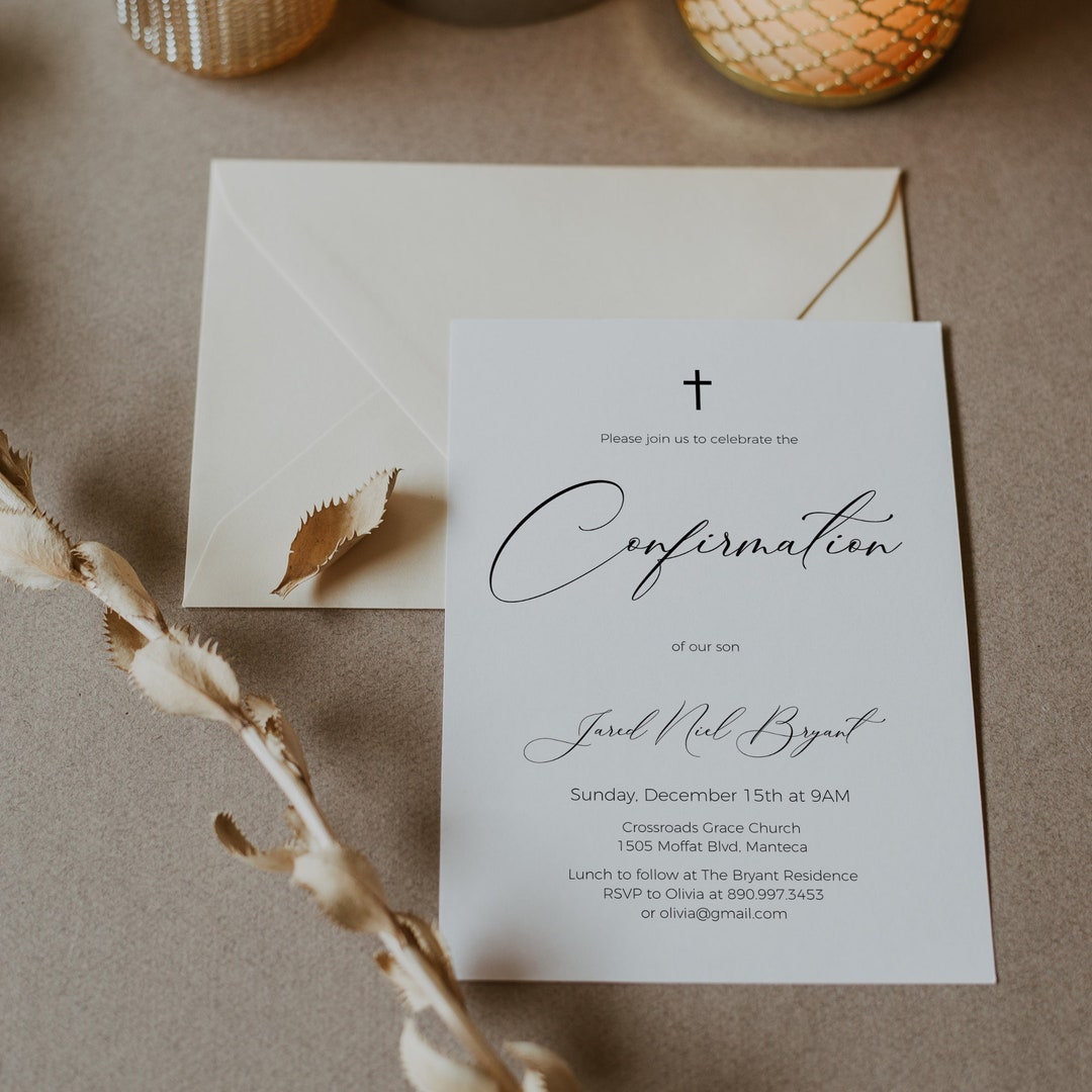 Elegant Confirmation Invitation, Classic Confirmation Template, Boy and ...