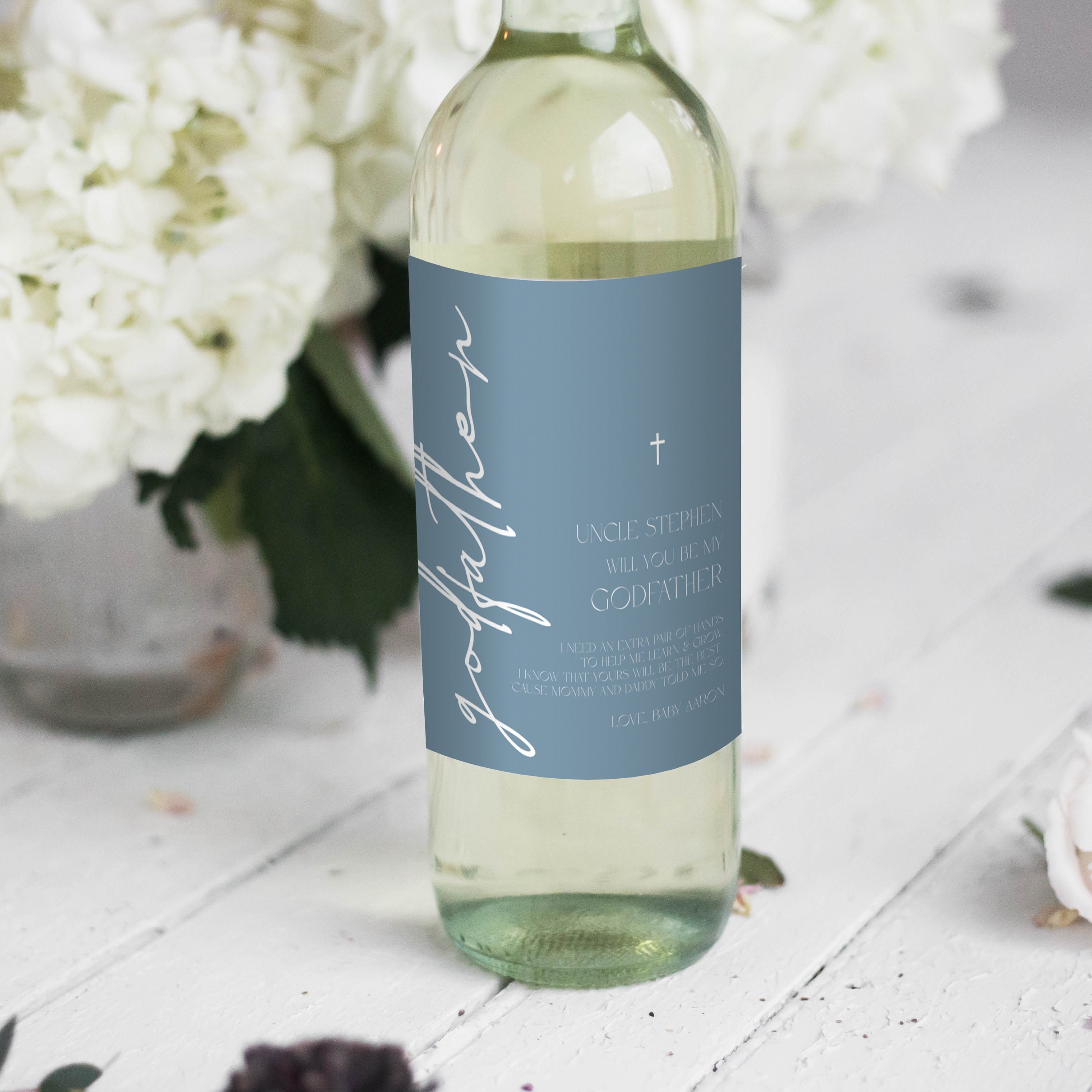 Dusty Blue Minimalist Asking Godfather Template Wine Bottle - Etsy