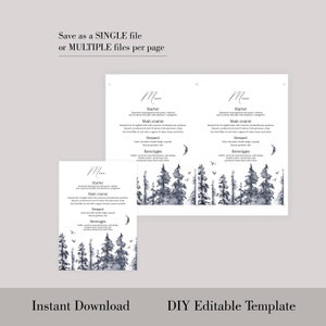 Forest Menu Card Template Black and White Menu Cards Modern - Etsy