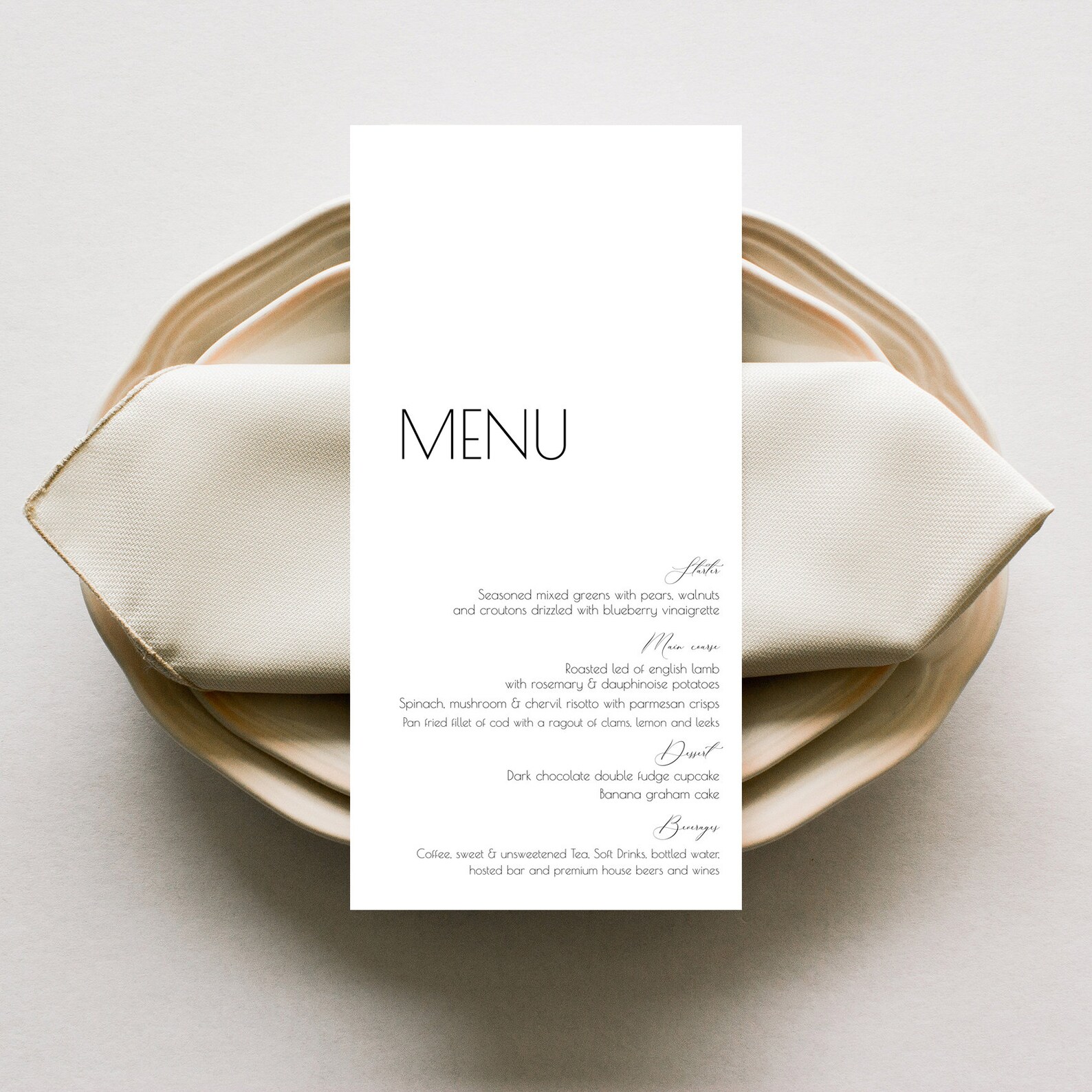 Simple Modern Menu Card Template Minimal Wedding Menu 100% | Etsy